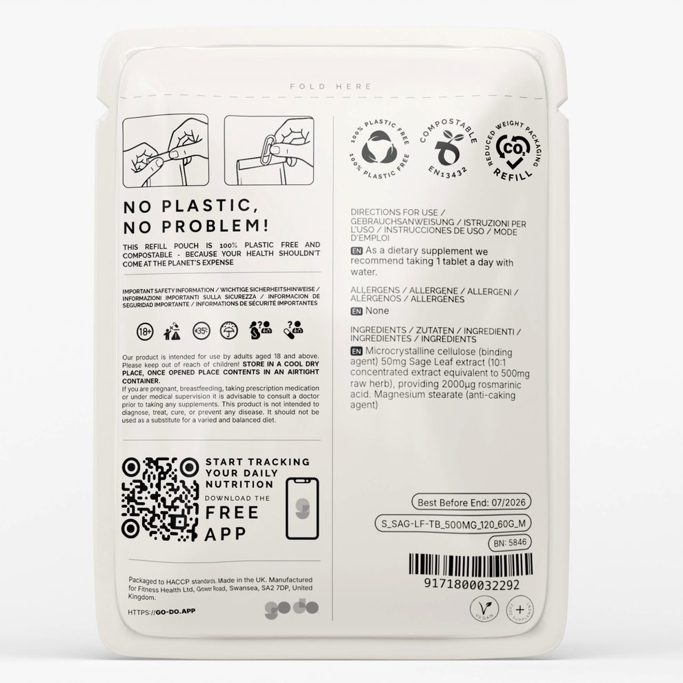 Sage Leaf Extract 500mg Tablets - Cognitive Function & Menopausal Supp ...