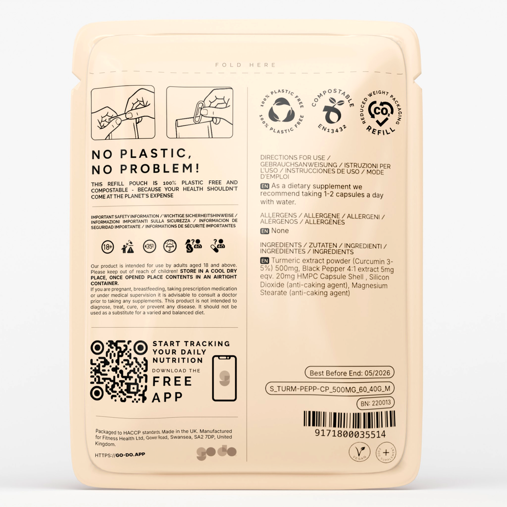 Turmeric 500mg + Black Pepper 20mg Capsules - Curcumin with Piperine ...
